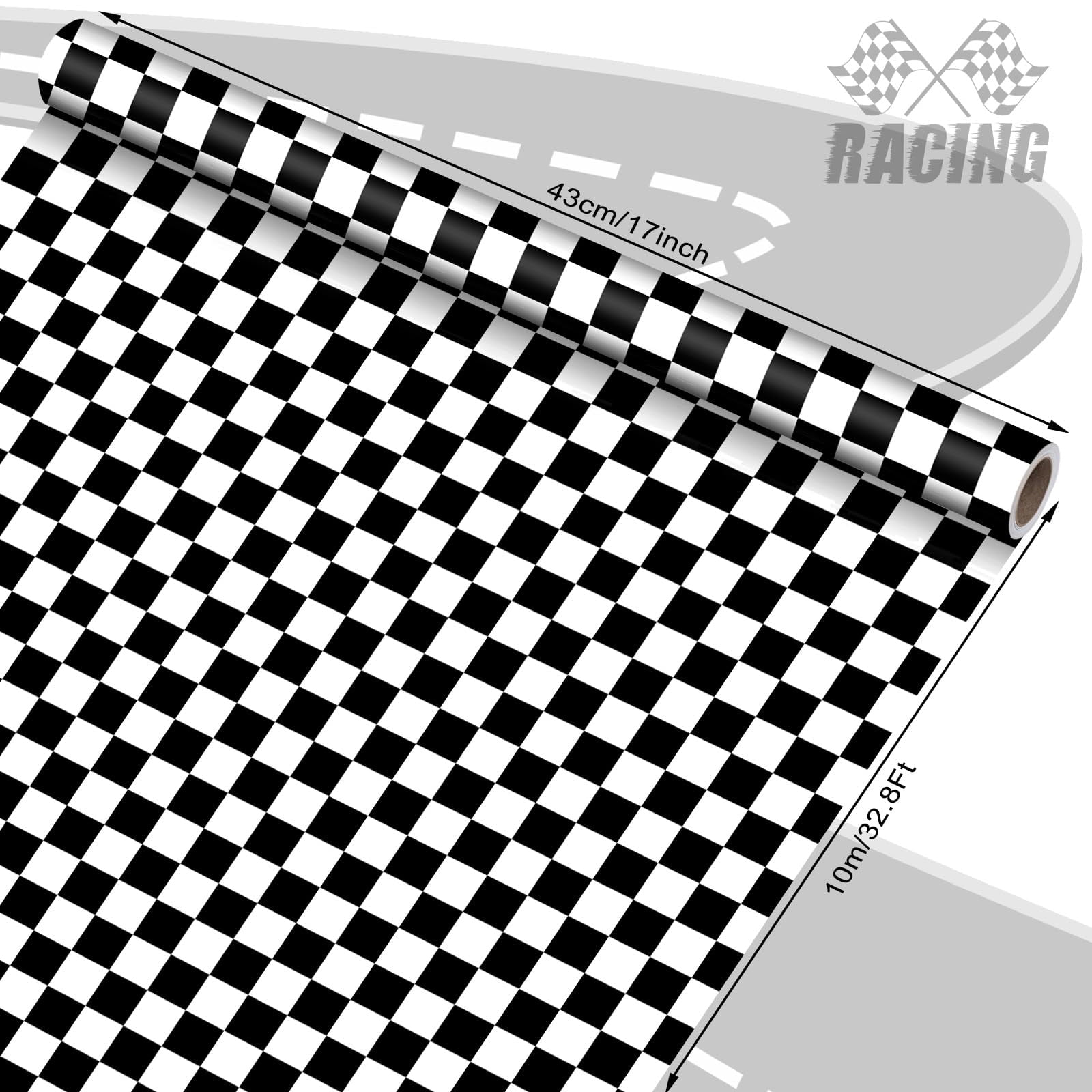 1 Roll Black Checkered Wrapping Paper Mini H2FSDRoll 17in x 32.8Ft ...