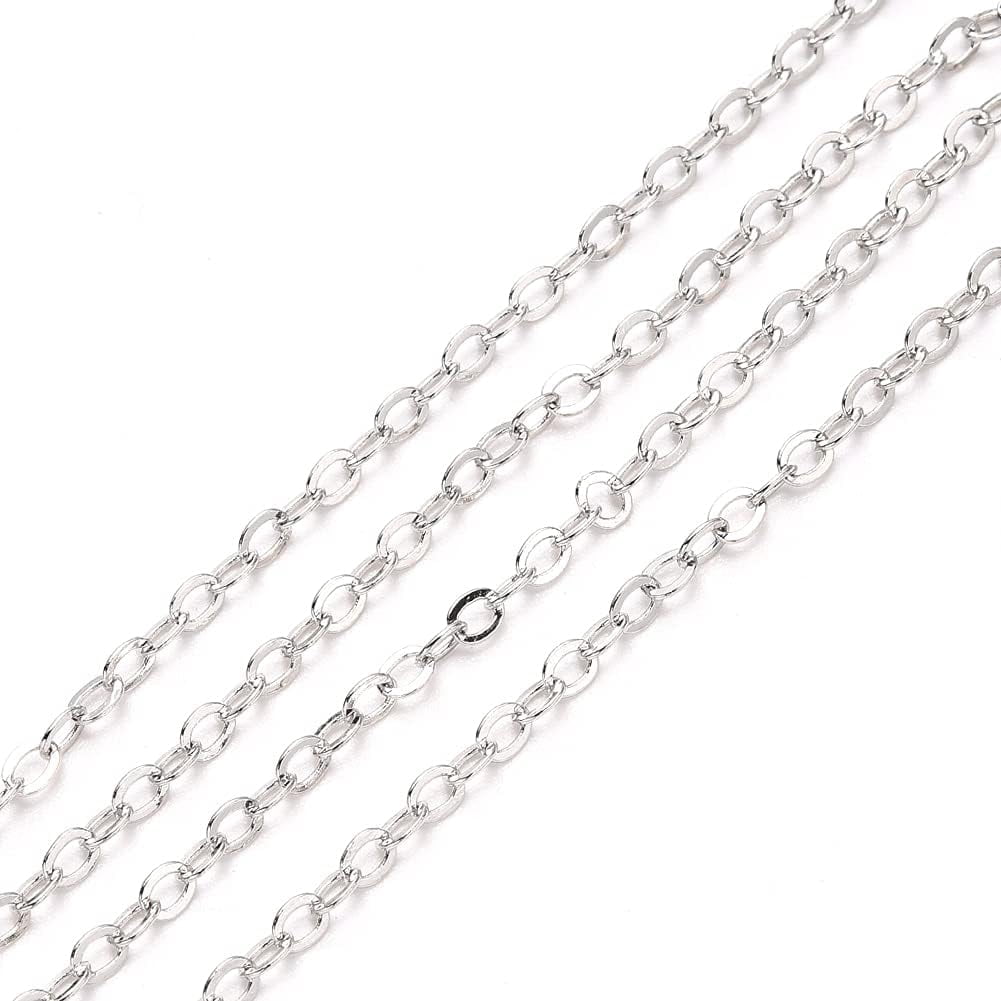 1 Roll Brass Cable Chains Soldered with Spool Flat Oval Platinum 2.2x1 ...