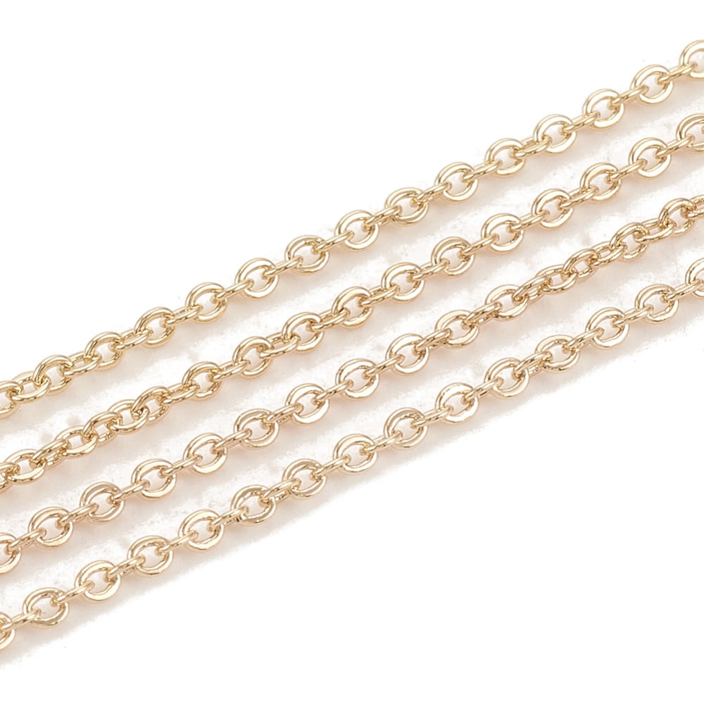 1 Roll Brass Cable Chains Soldered with Spool Flat Oval Real 18K Gold ...