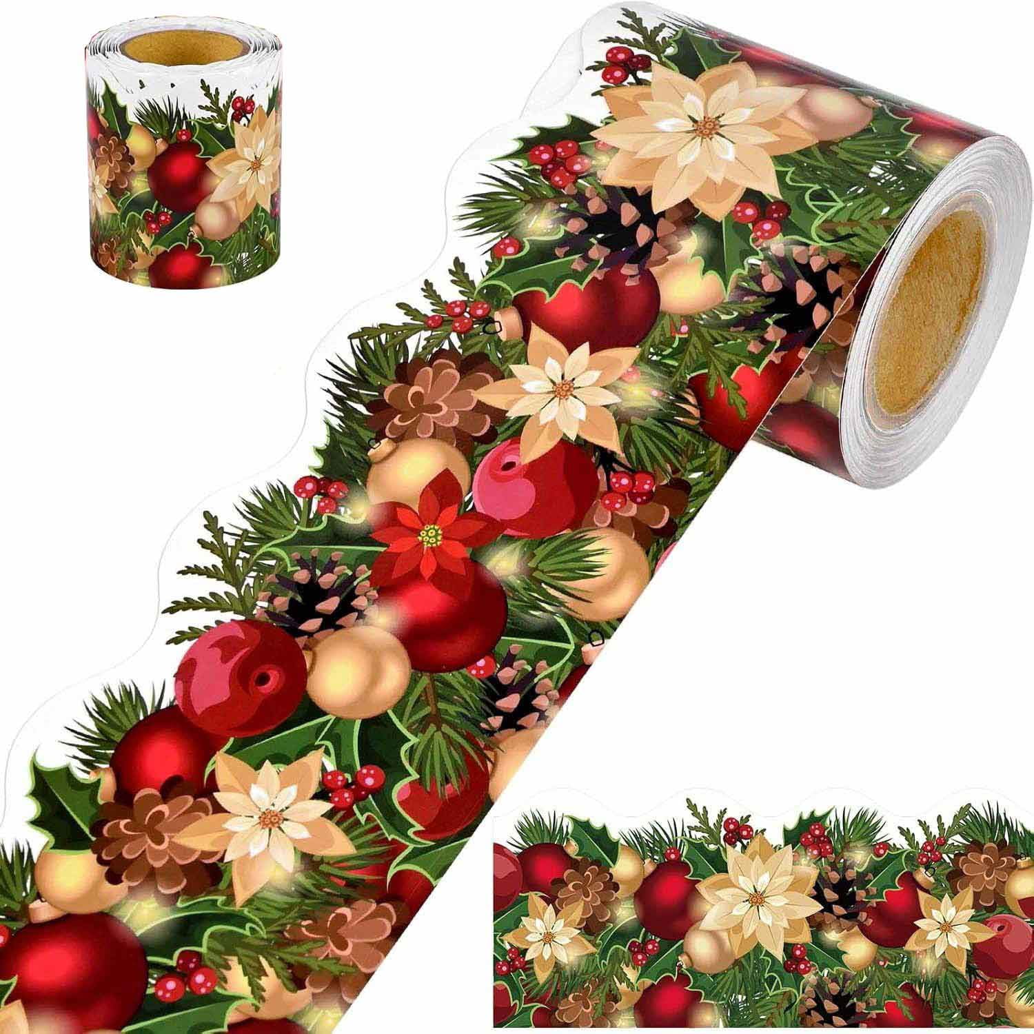 1 Roll Christmas Bulletin Board Borders, Poinsettias Pine Cones Pine ...