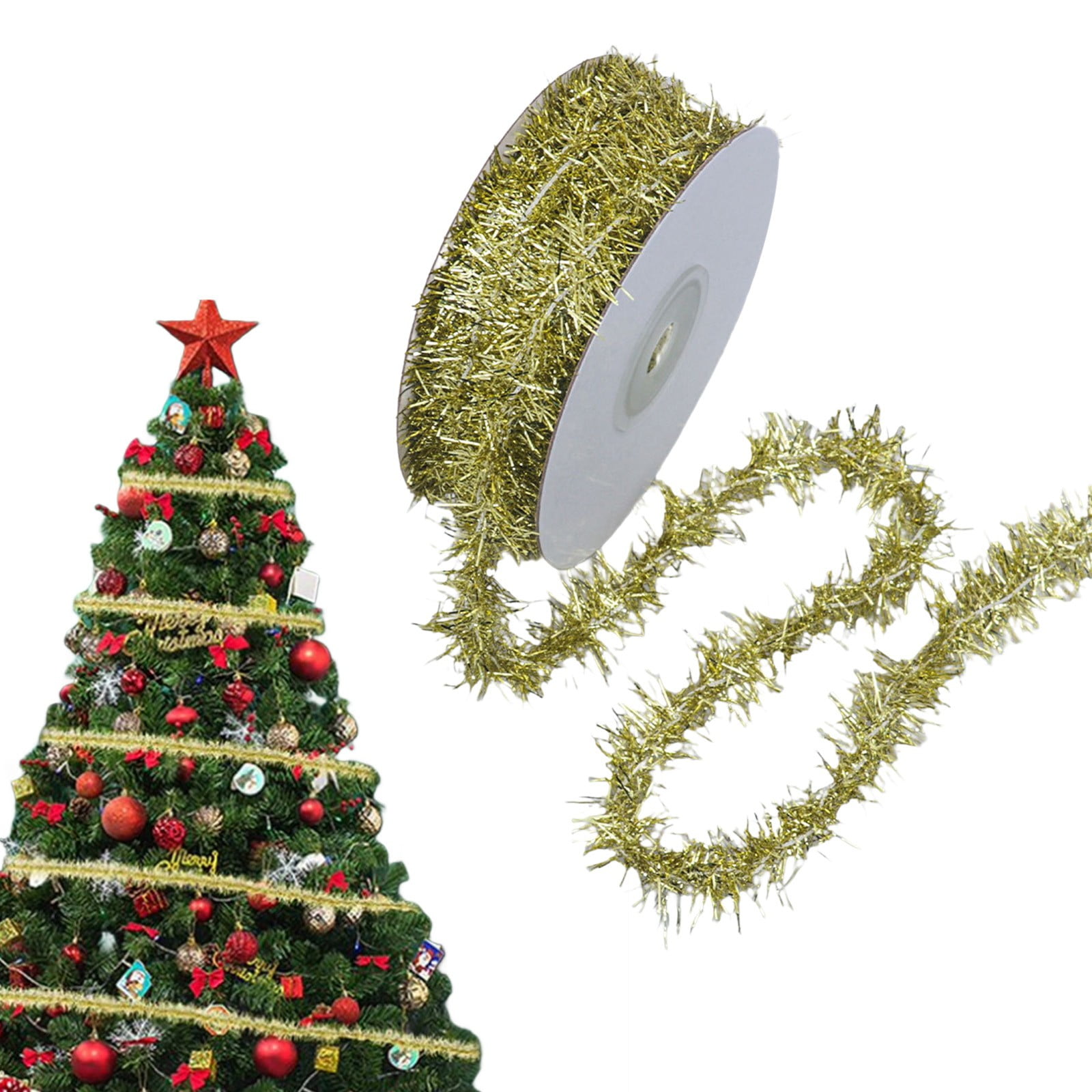 1 Roll Christmas Tinsel Ribbon Metallic Wire Garland Tinsel Wire ...