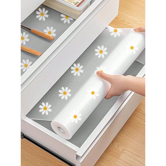 1 Roll Daisy Shelf Liner For Kitchen Cabinets EVA Waterproof Fridge Pad ...