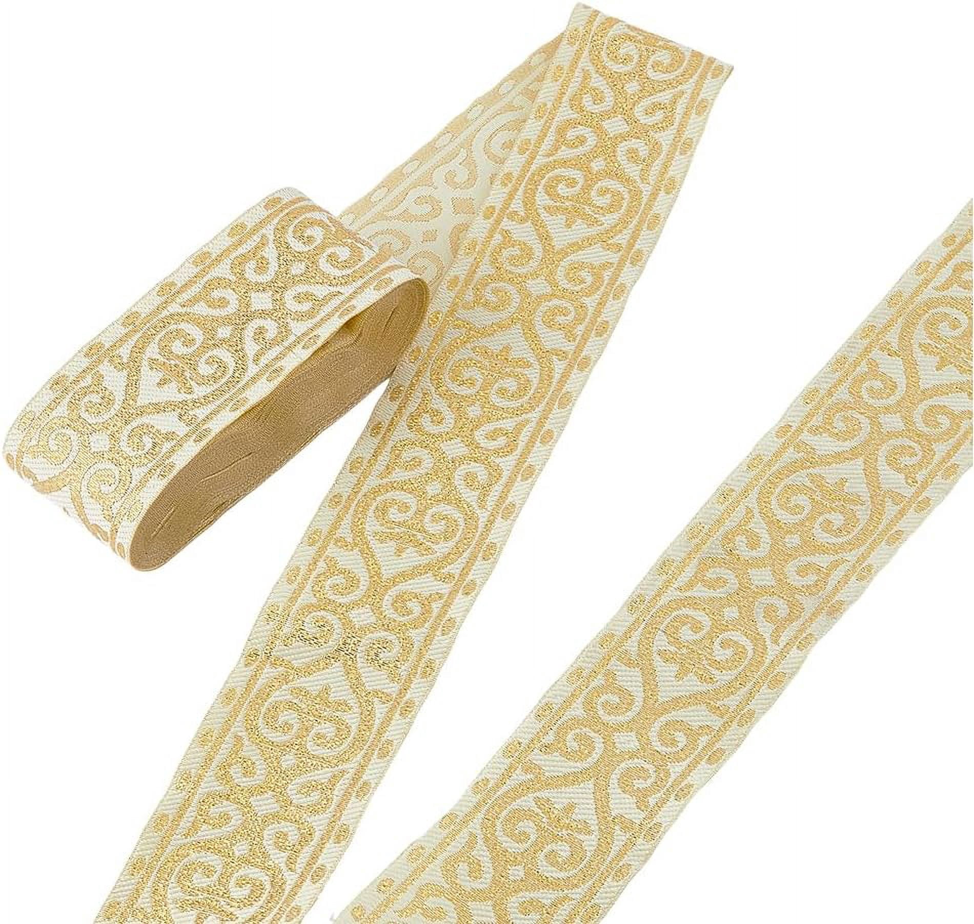 1 Roll Ethnic Style Jacquard Ribbon 7.66 Yards 50mm Wide White Golden ...