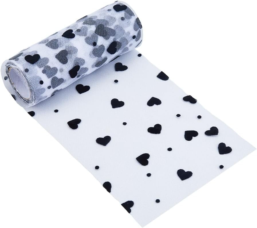 1 Roll Flocking Heart Tulle Roll 10 Yards Black Love Tulle Fabric ...
