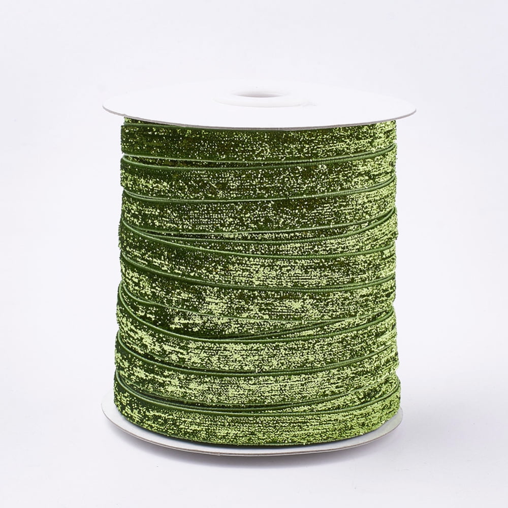 1 Roll Glitter Sparkle Ribbon Polyester & Nylon Ribbon Yellow Green 3/8 ...