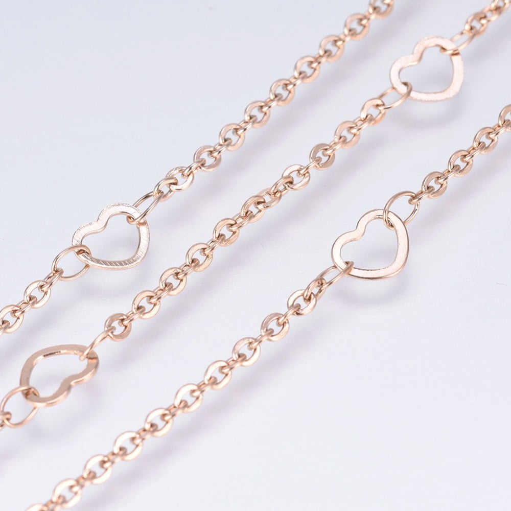 1 Roll Ion Plating(IP) 304 Stainless Steel Cable Chains with Heart Link ...