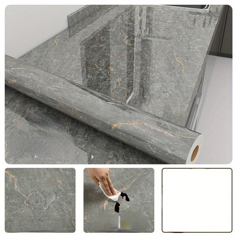 1 Roll Kitchen Waterproof And Oil Resistant Wall Stickers, Grey Marble ...