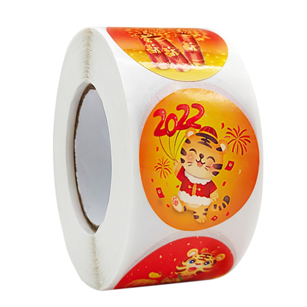 1 Roll New Year Theme Sticker Cartoon Tiger Sticker Gift Wrapping Label ...