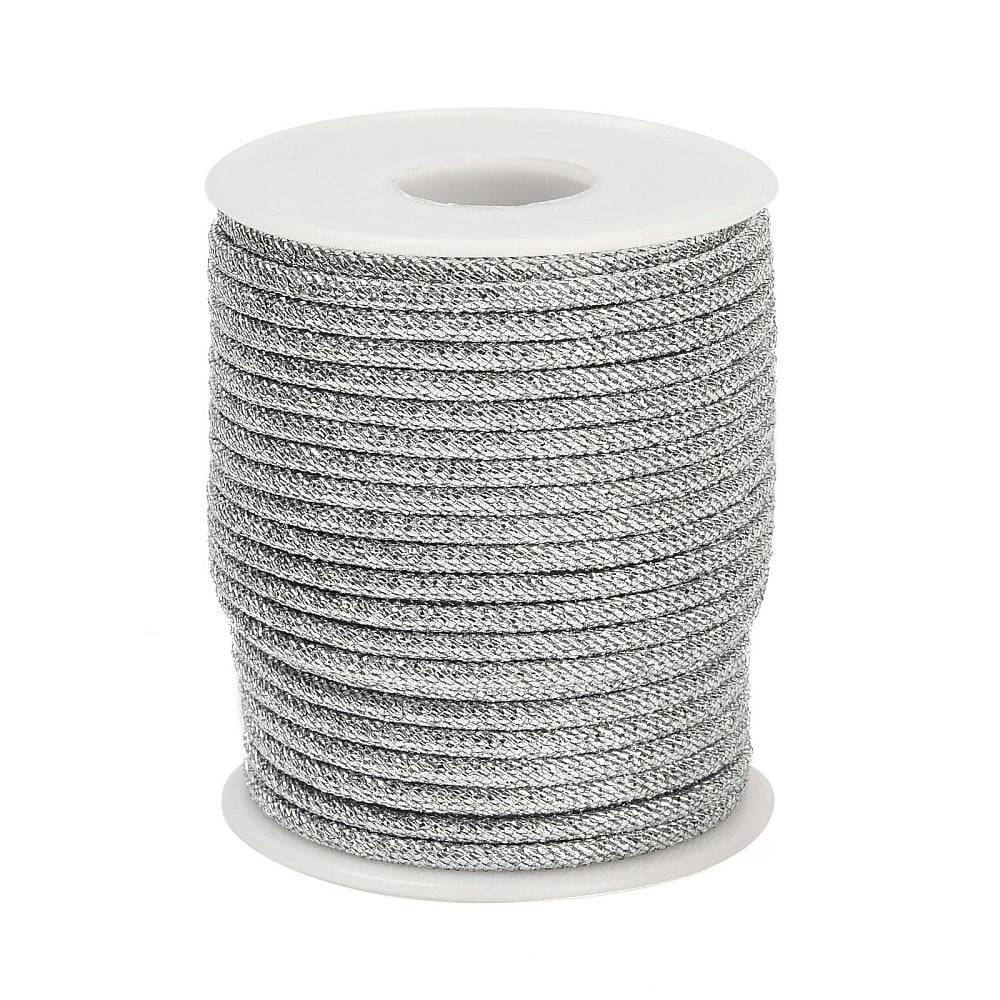 1 Roll Nylon Cords Cords/Twisted with Metallic Thread Silver 3mm about ...