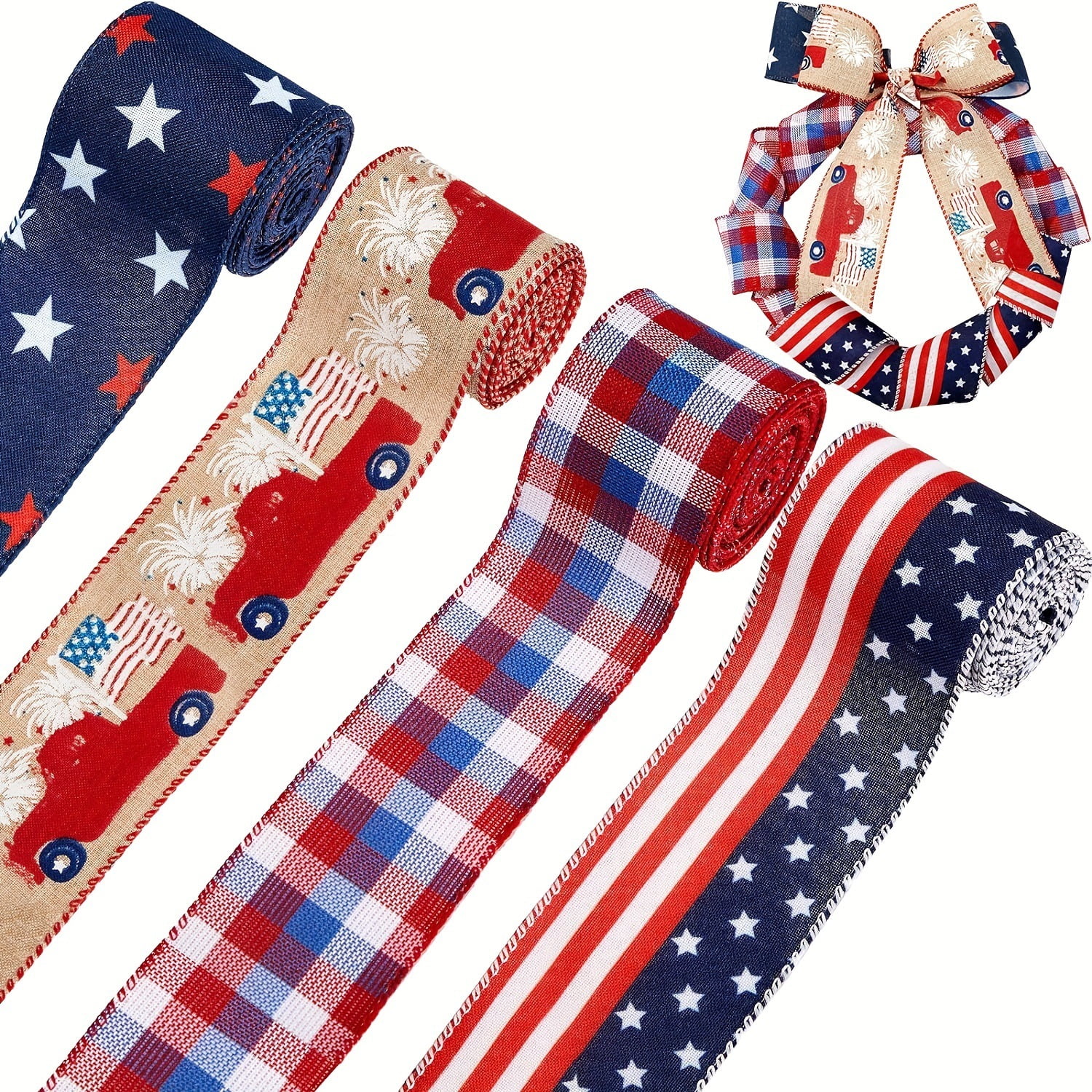 1 Roll Patriotic Wired Edge Ribbon Stars and Stripes Reversible Ribbons ...