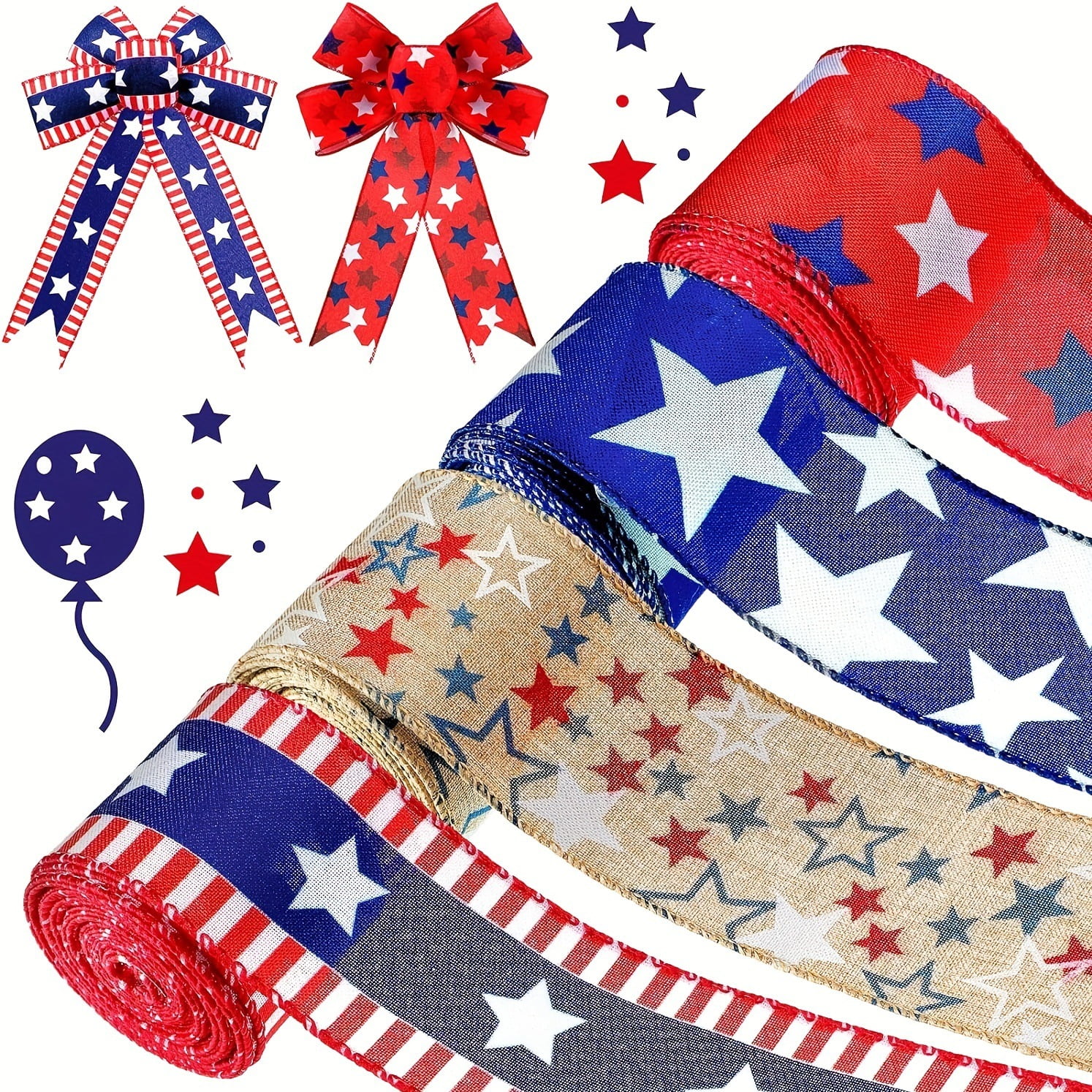 1 Roll Patriotic Wired Edge Ribbon Stars and Stripes Reversible Ribbons ...