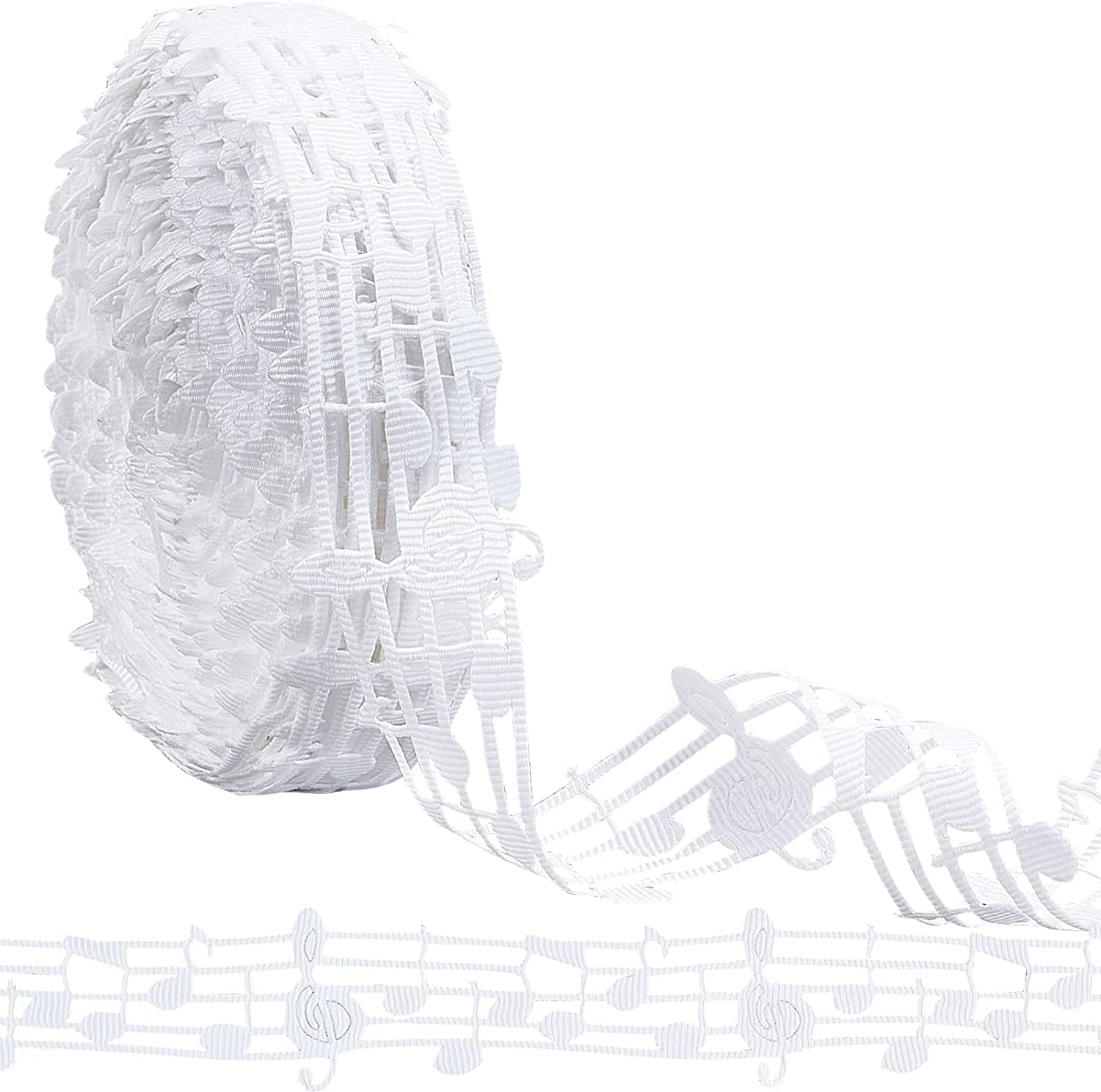 1 Roll Polyester Grosgrain Ribbons Hollow Musical Note Pattern White 1 ...