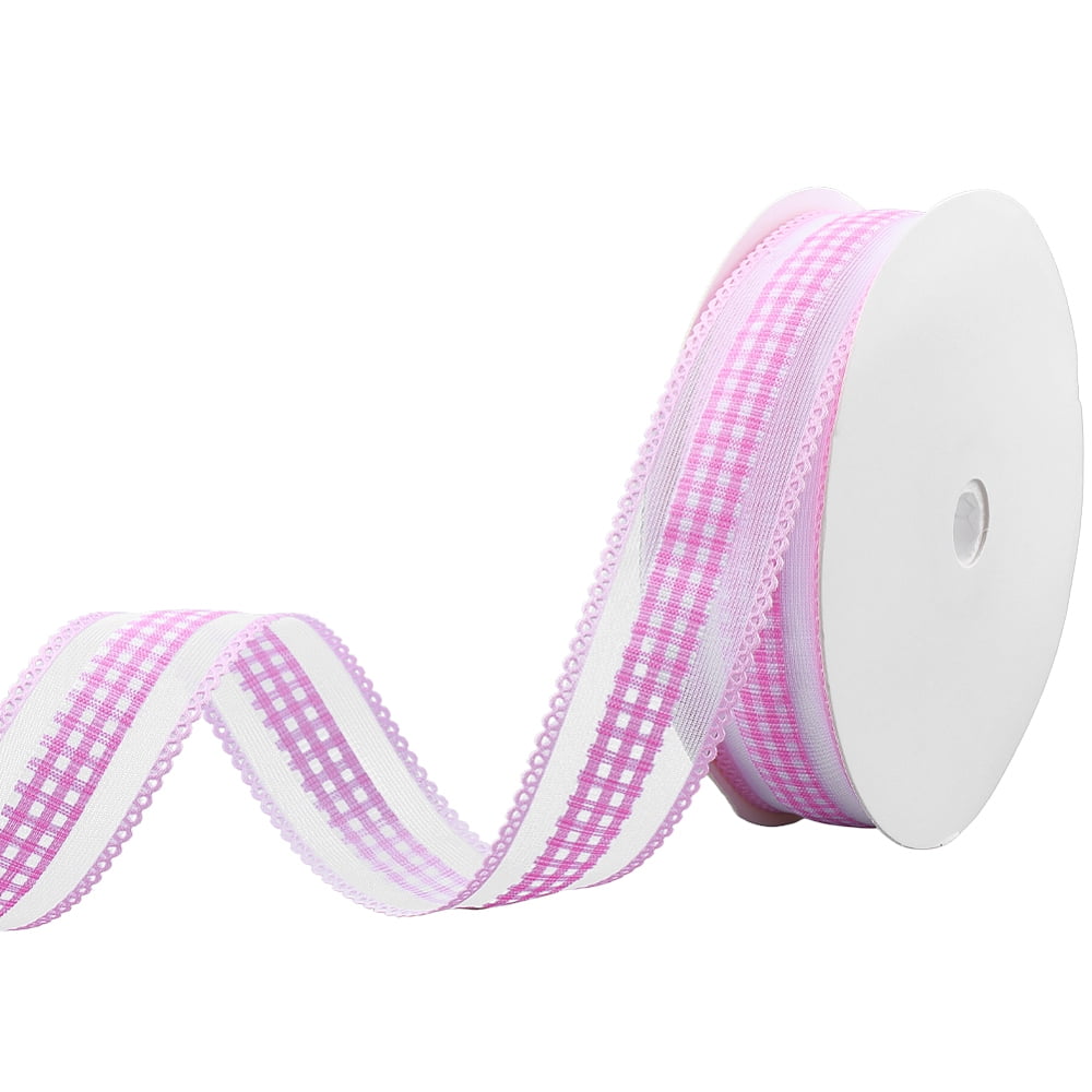 1 Roll Polyester Ribbons Tartan Pattern for Making Bowknot Pink 1 inch ...