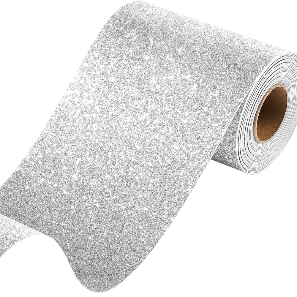 1 Roll Self Adhesive Wall Border,Silver Glitter Wallpaper Border ...