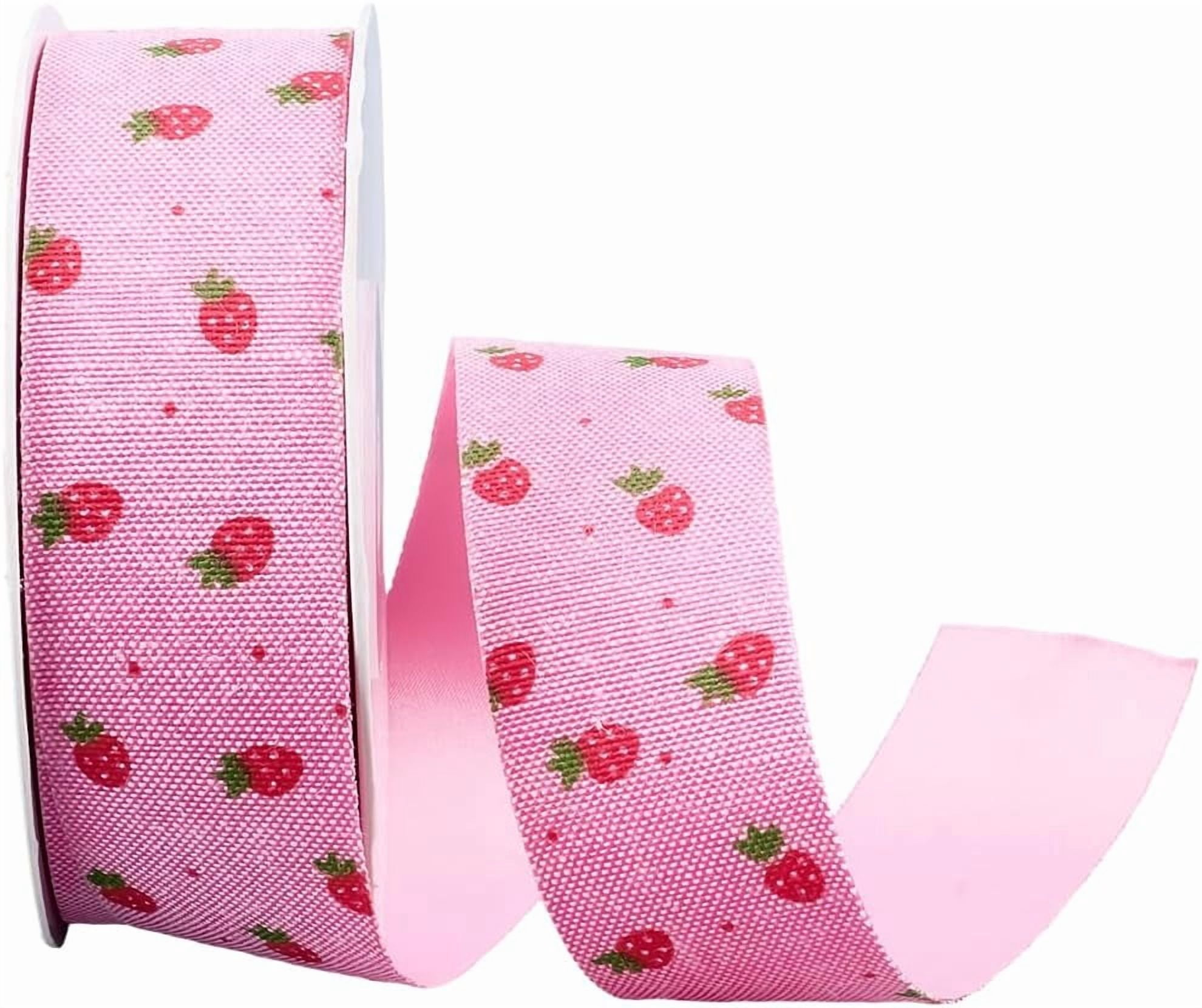 1 Roll Single Face Printed Strawberry/Flower Pattern Polyseter Ribbons ...