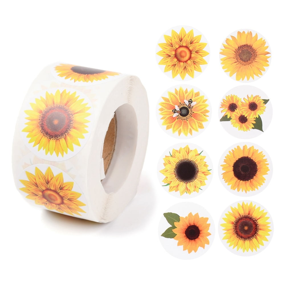 1 Roll Sunflower Theme Paper Stickers Self Adhesive Roll Sticker Labels ...