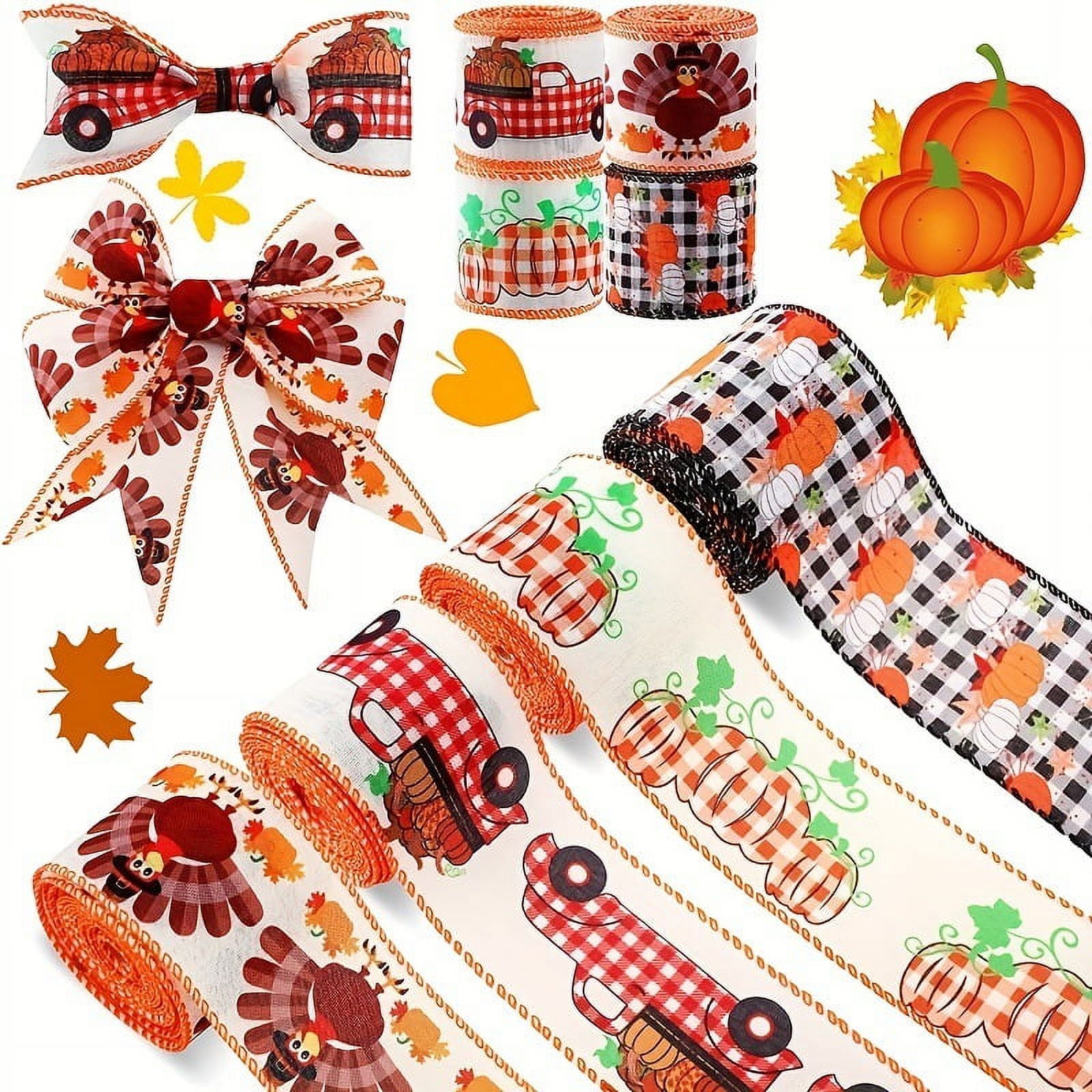 1 Roll Thanksgiving Fall Burlap Ribbon 5 Yard Orange Plaid Autumn ...