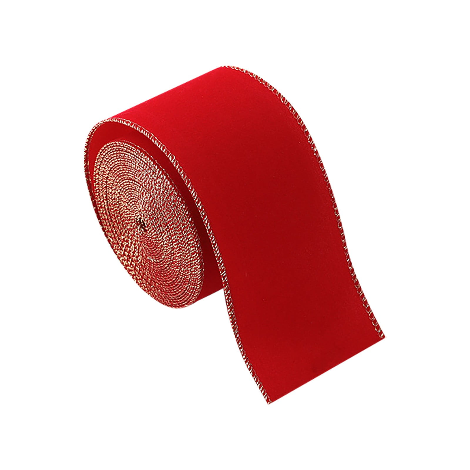 1 Roll Velvet Wired Edge Ribbon, Red Gold Glitter Xmas Tree Velvet ...