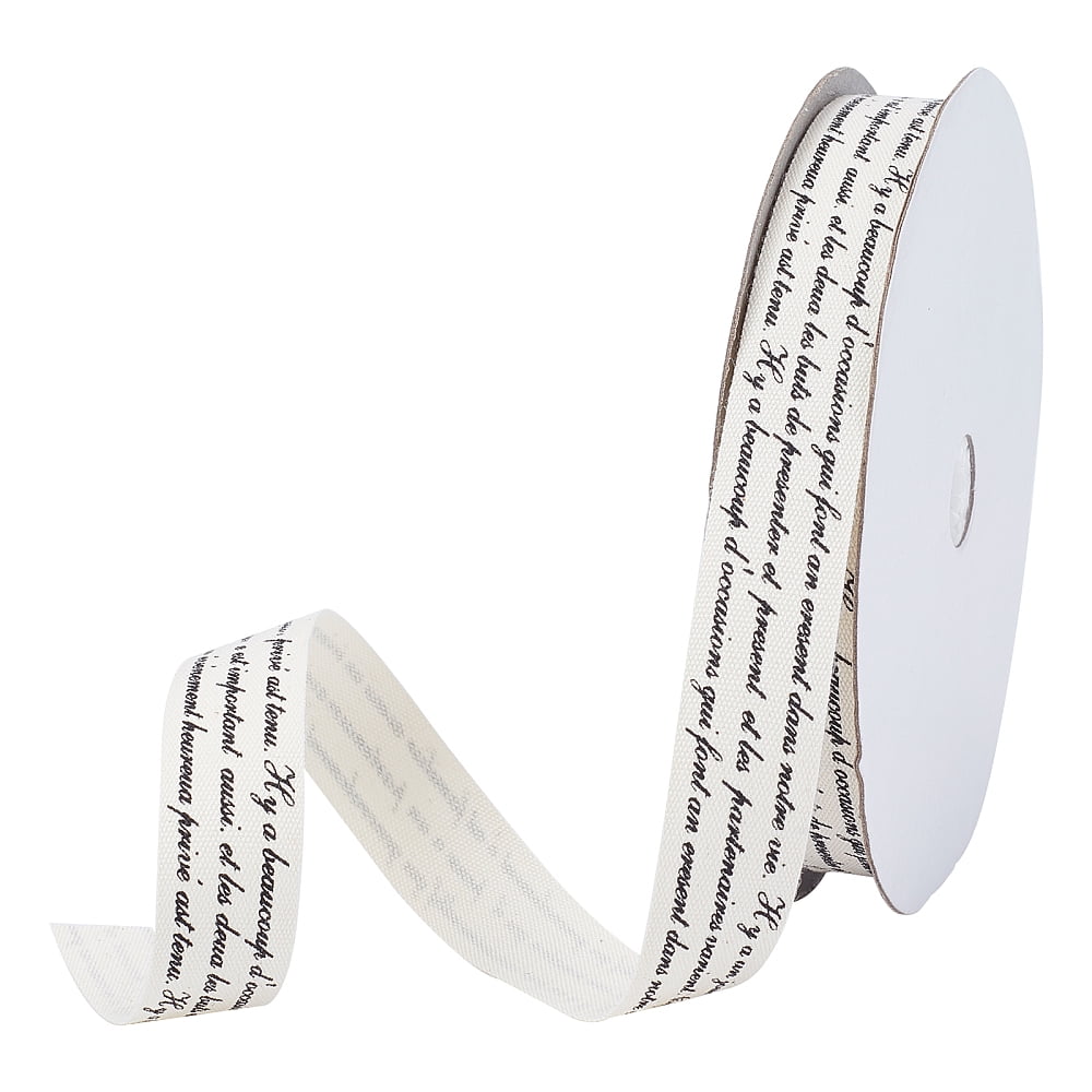 1 Roll Words Printed Cotton Ribbon Black 5/8 inch(15mm) about 20yards ...