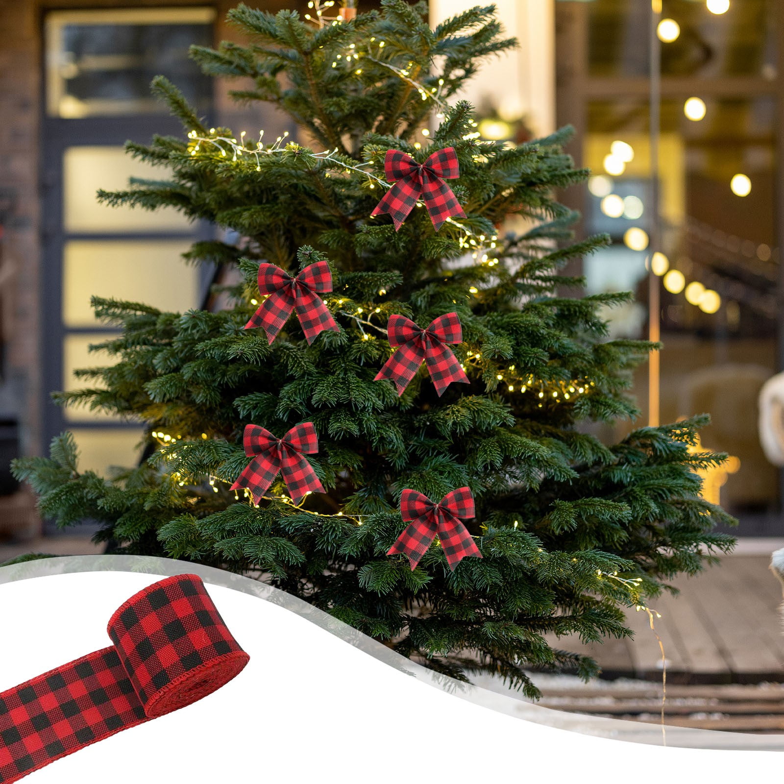 1 Rolls 20 ft Yard Buffalo Plaid Burlap Wired Ribbon Weave Ribbon with ...