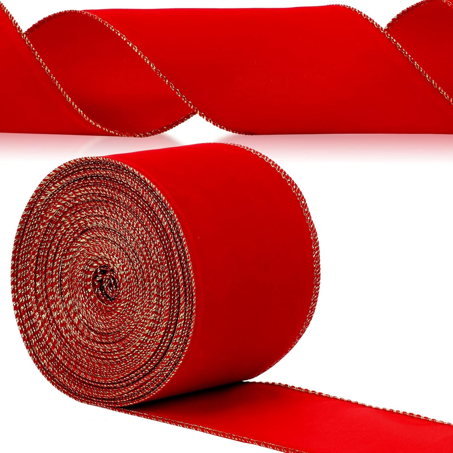 1 Rolls Christmas Velvet Ribbon Xmas Velvet Wired Ribbon with Gold Edge ...