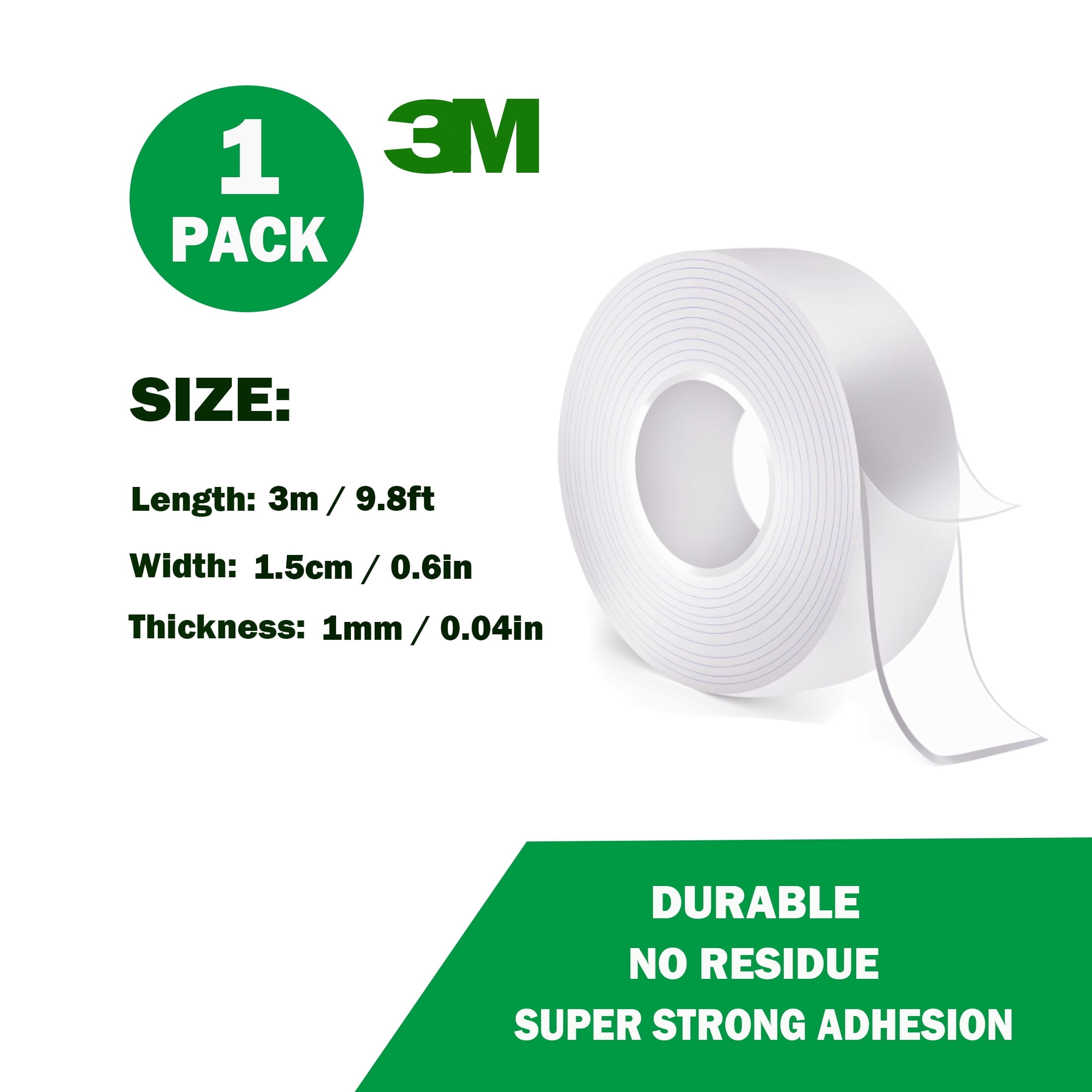 1 Rolls Double Sided Tape Heavy Duty - 9.8'X0.6"X0.04" - Removable Nano ...