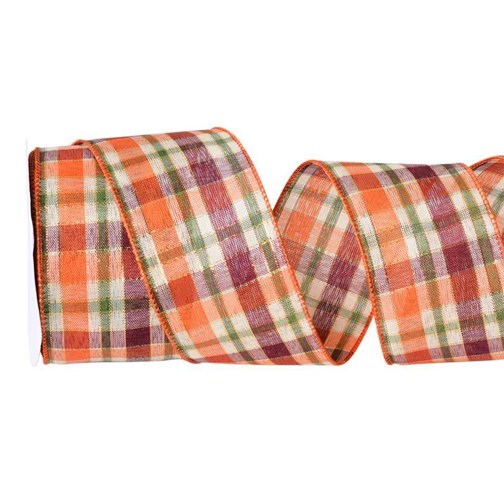 1 Rolls Thanksgiving Fall Wired Edge Plaids Ribbon Autumn 2.5 Inch ...