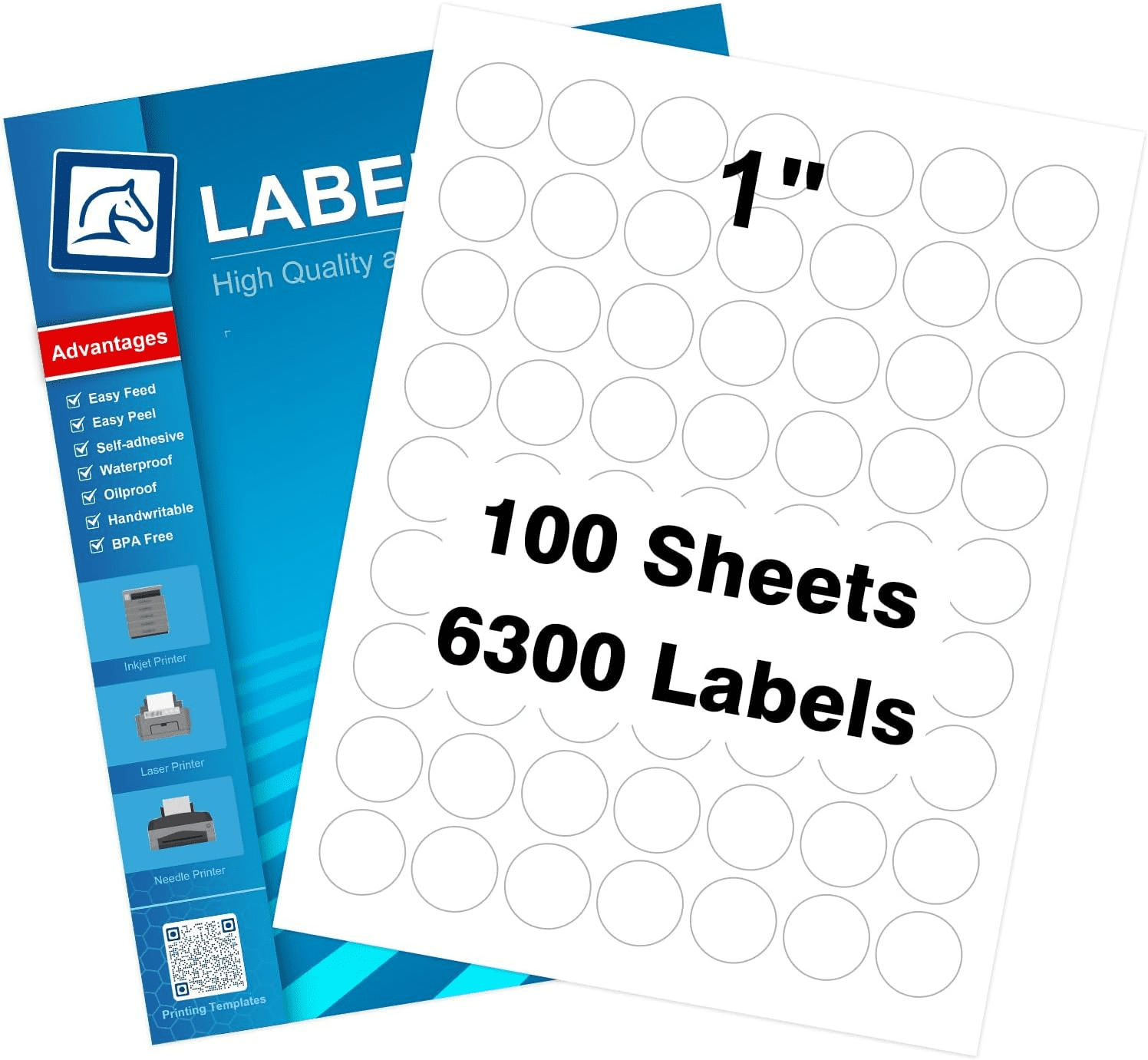 1" Round Sticker Labels for Laser/Ink Jet Printers, White Printable ...