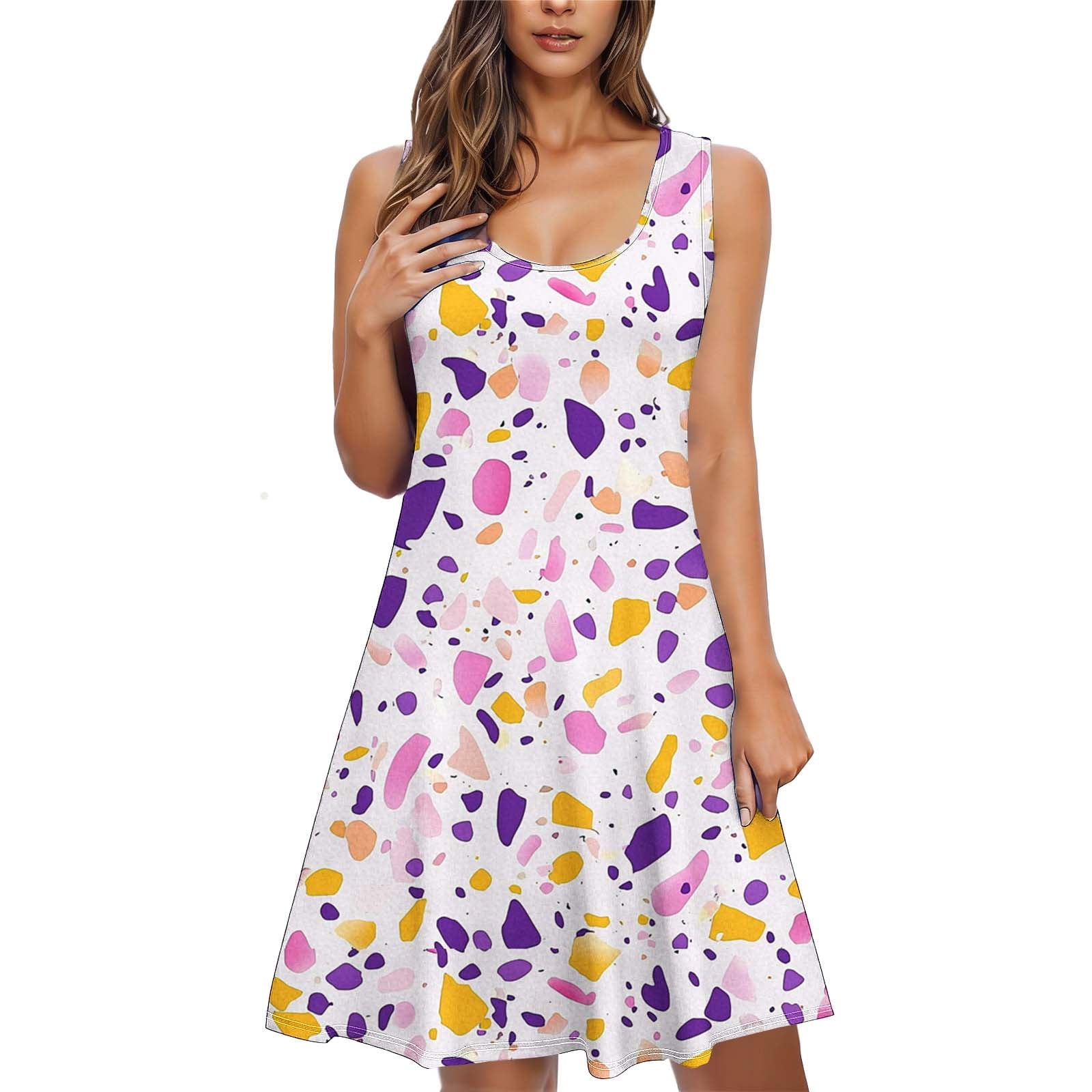 SELONE Nightgown for Women Sleeveless Crew Neck Midi Dress Wide Strap ...