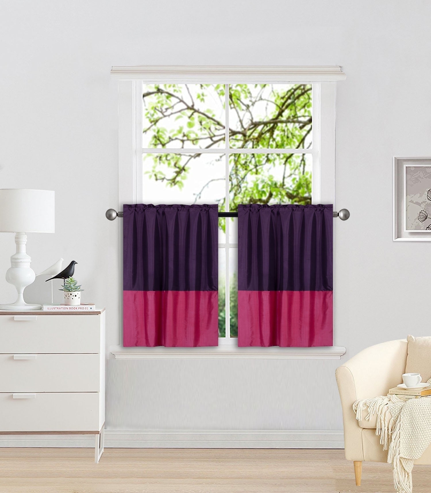 1 SET ANY CURTAIN SEMI SHEER ROD POCKET PANEL 2 TONE SOLID COLORS ...