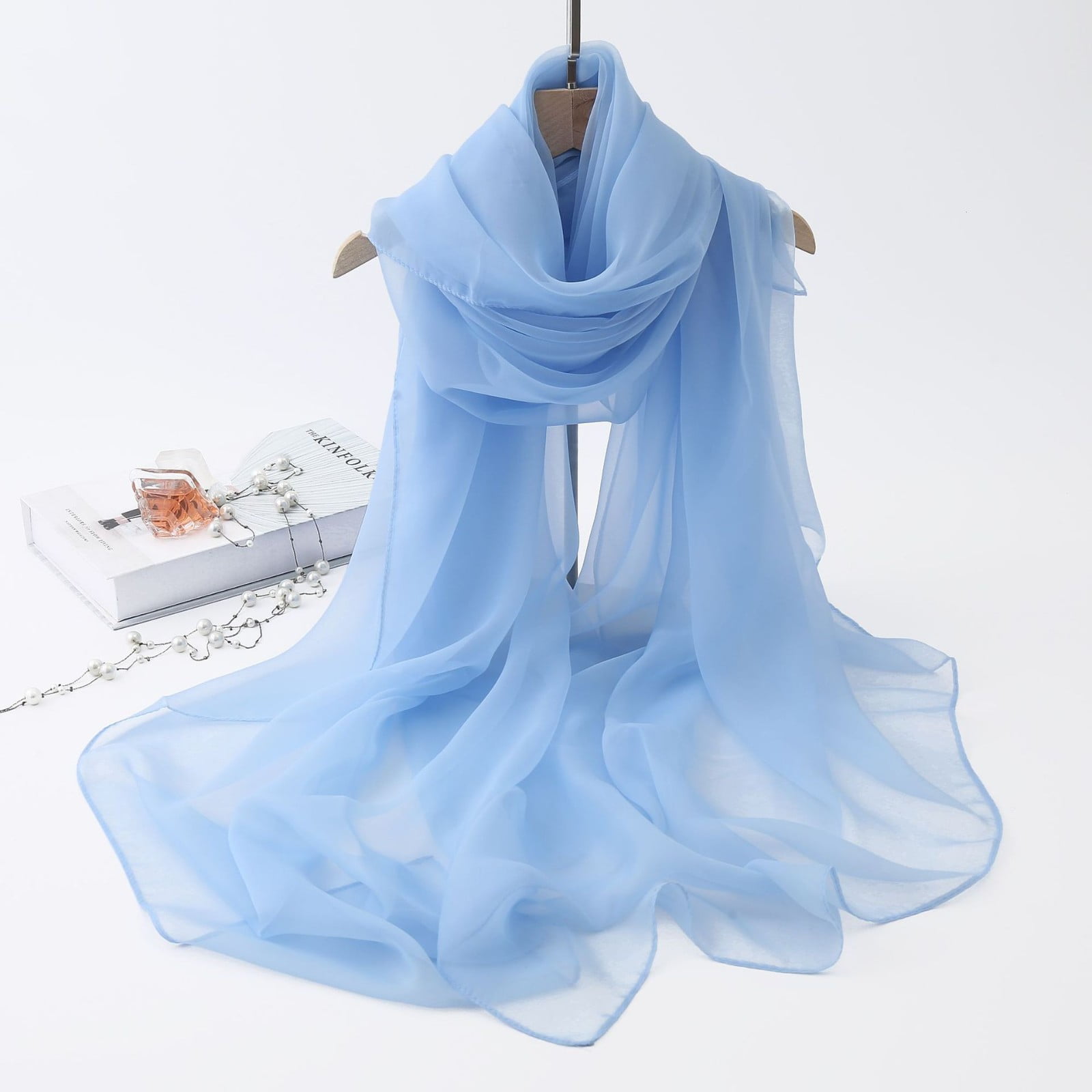 1 Scarf Blue Lady Scarf Soft Lightweight Thin Women Summer Neck Wrap ...