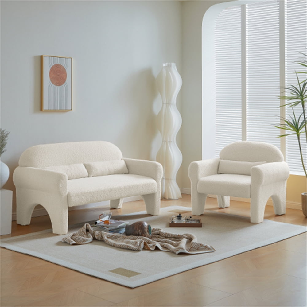1 Seater & 2 Seater Combination Sofa, Modern Boucle Fabric Sofa Set ...