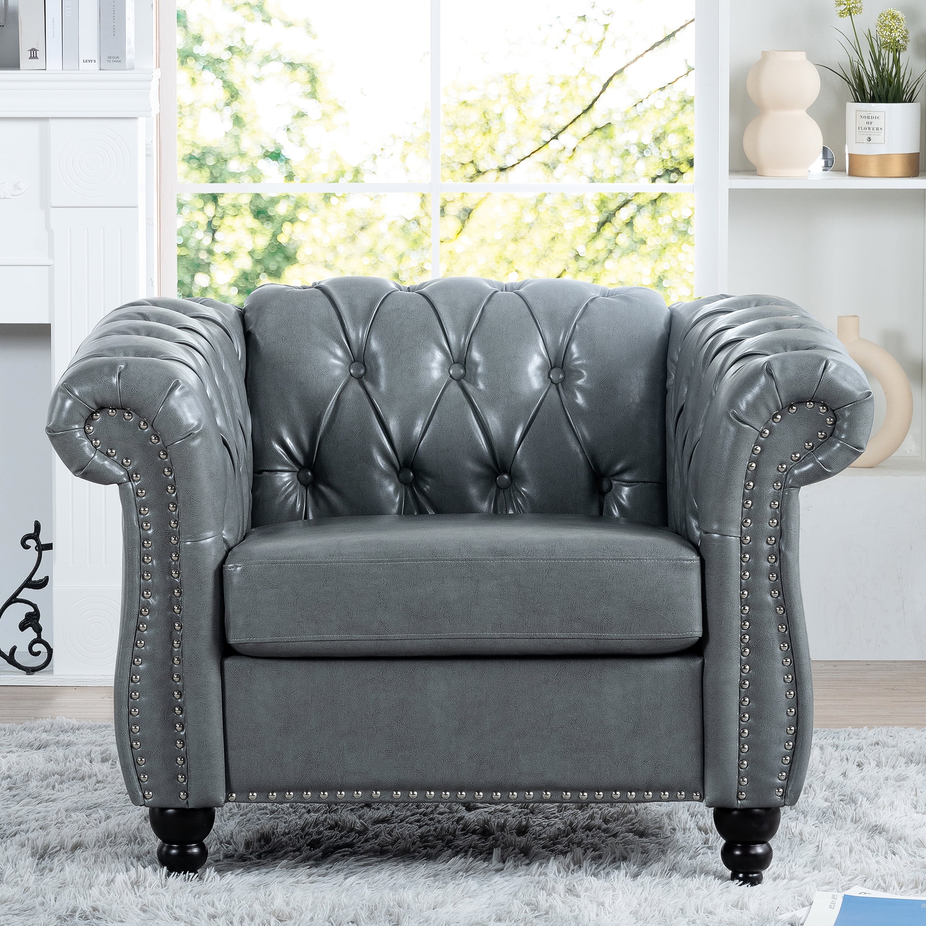 1 Seater For Home , Gray Pu Leather-like Fabric, Clean And Comfortable ...