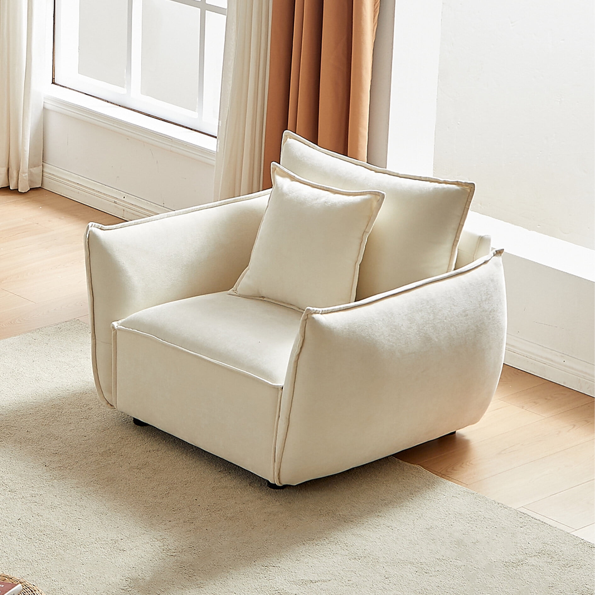 1-Seater Modern Minimalist Sofa with 1 Pillows, Linen Fabric Sofa with ...