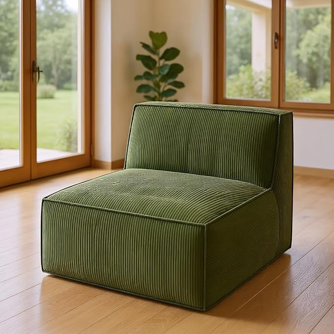 1-Seater Sectional Sofa Ottoman - Corduroy Memory Foam Footrest, Multi ...