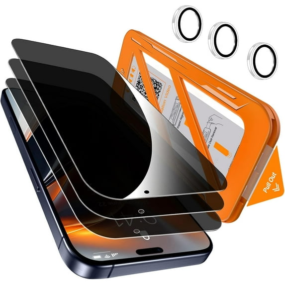 [1-Second Auto-Install] 3 Pack Privacy Screen Protector for iPhone 17 ...