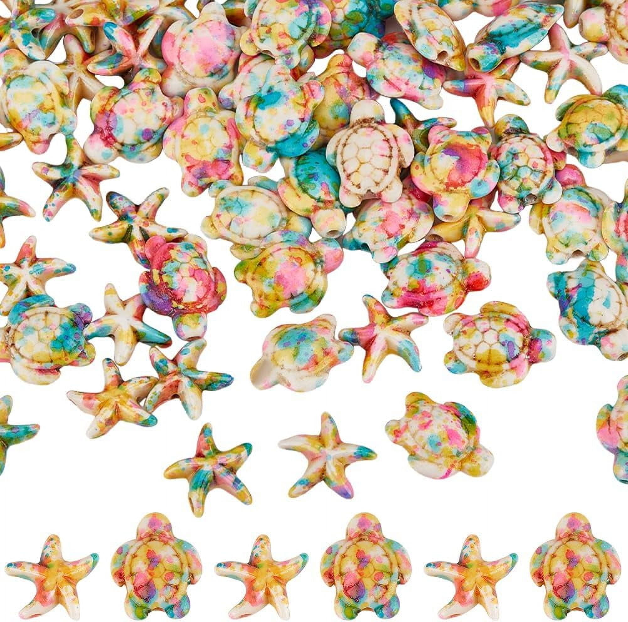 1 Set 1 Box 100Pcs Colorful Turtle Beads Star Fish Beads Large Summer ...