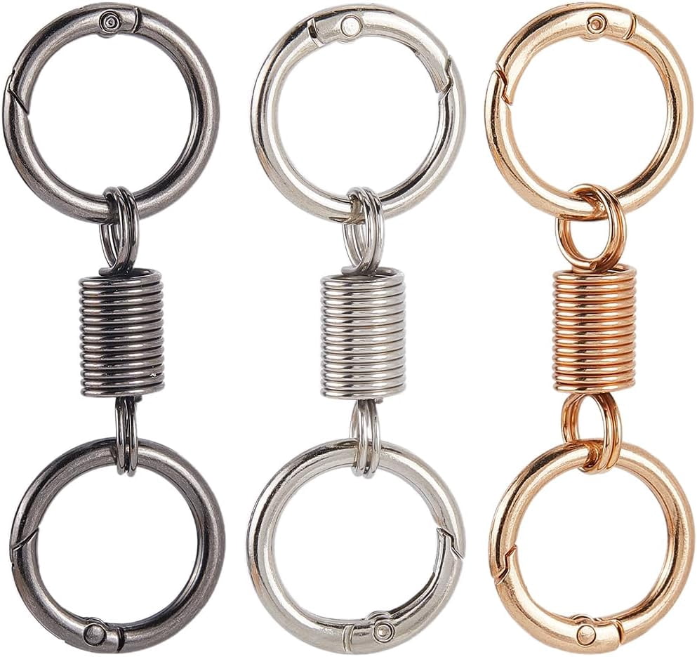 1 Set 1 Box 12Pcs 3 Colors Spring Double Ring Keychain Metal Key Chain ...
