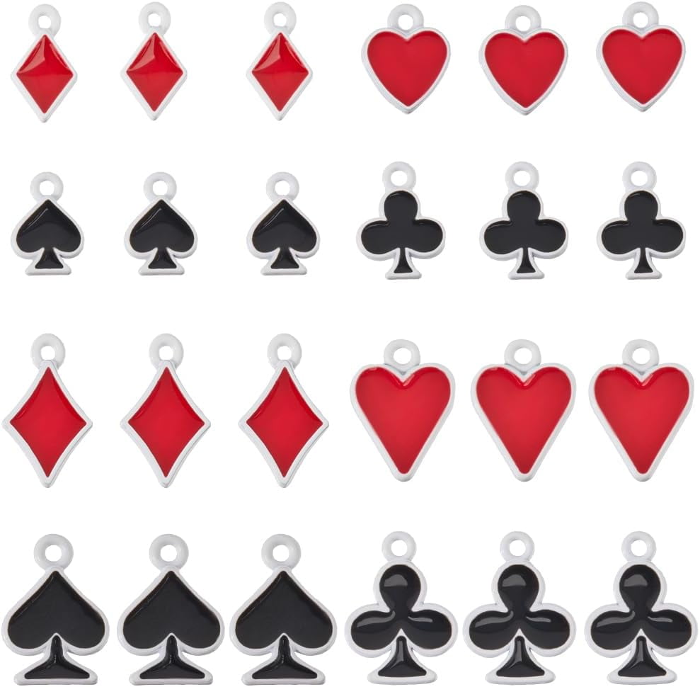 1 Set 1 Box 32Pcs 8 Styles Poker Charm Playing Card Charms Bulk Silver ...
