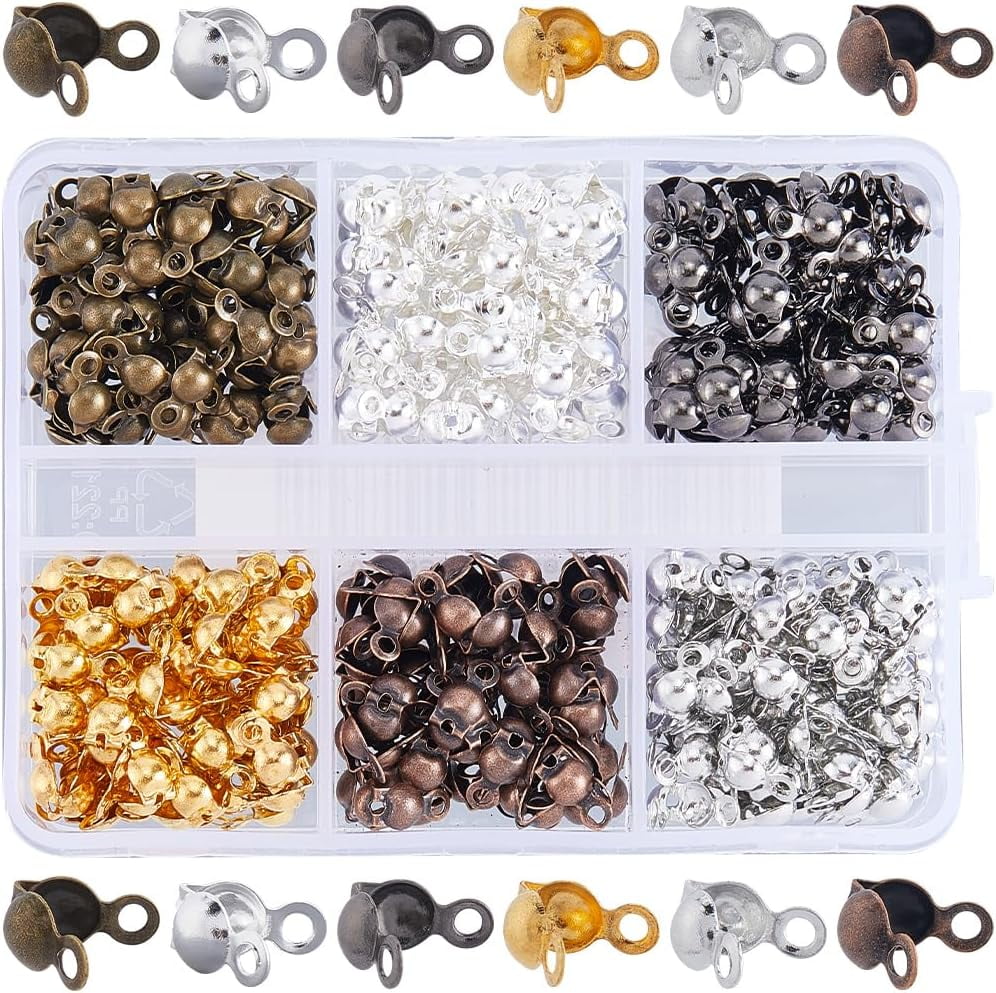 1 Set 1 Box 360pcs 6 Colors Bead Tips Knot Covers Bead Tip Knots Brass ...