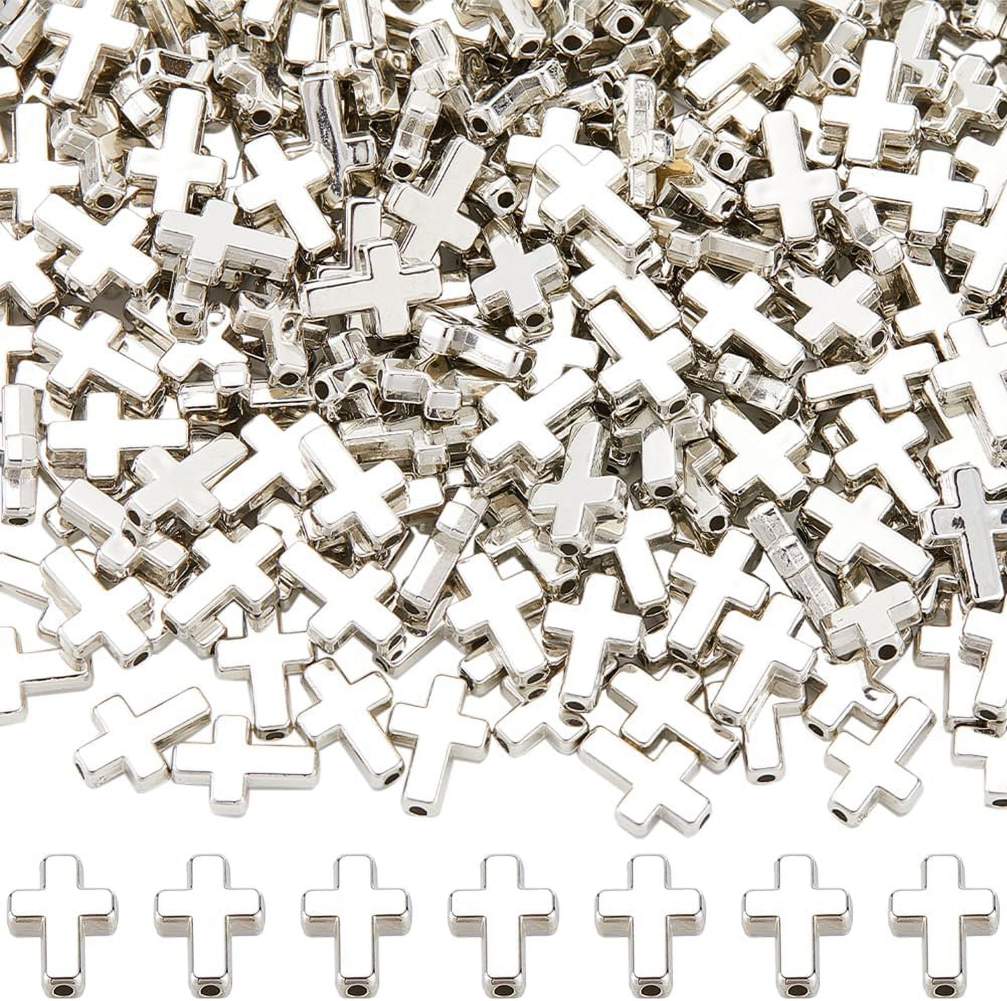 1 Set 1 Box 400PCS Small Silver Cross Beads Mini Cross Beads Bulk ...