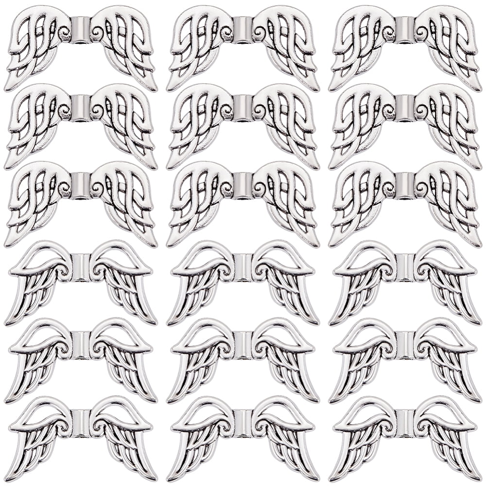 1 Set 1 Box 40Pcs Angel Wing Bead Silver Angel Wings Beads Small Alloy ...