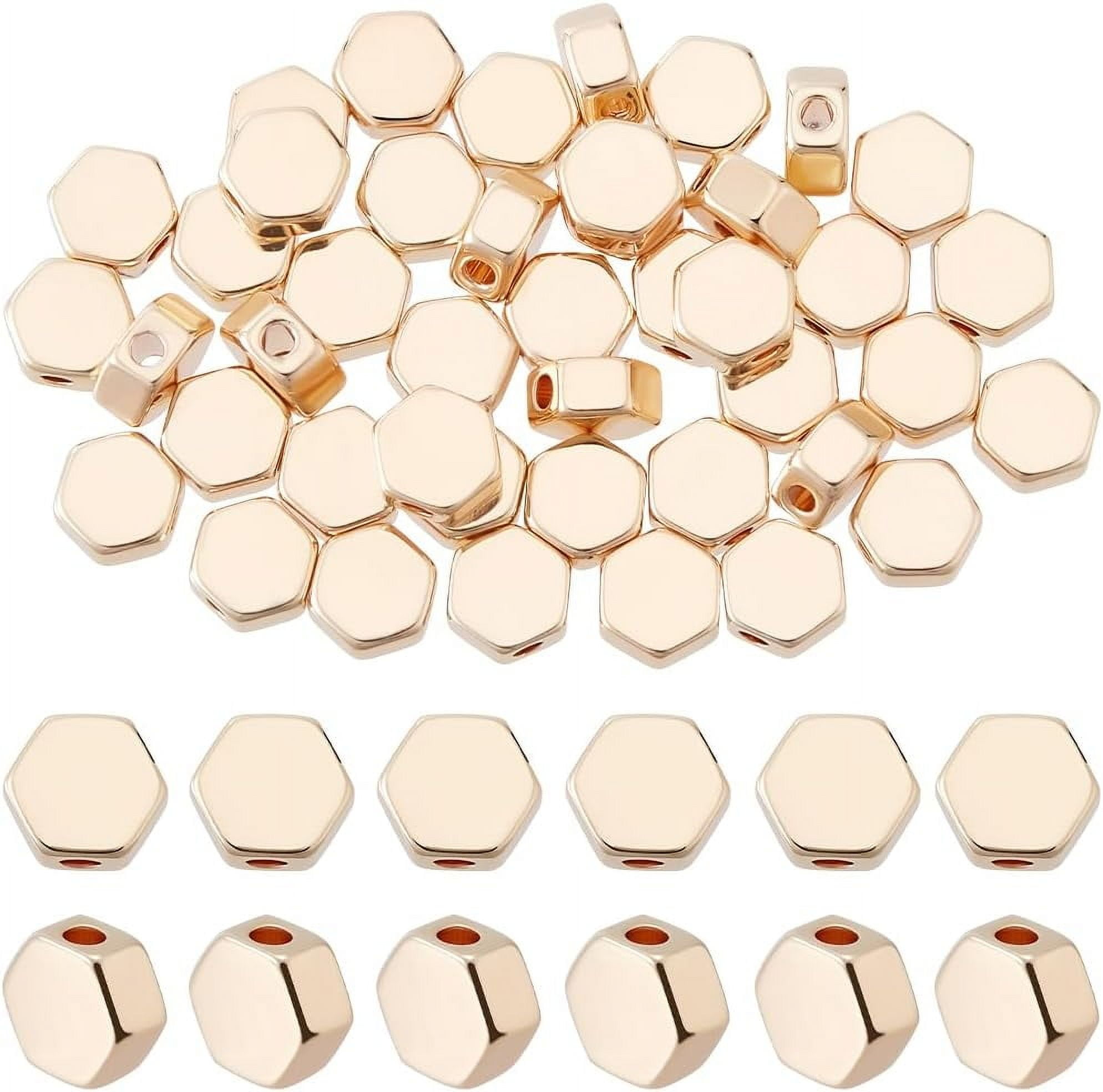 1 Set 1 Box 50Pcs 18K Gold Plated Brass Hexagon Space Beads Metal Loose ...