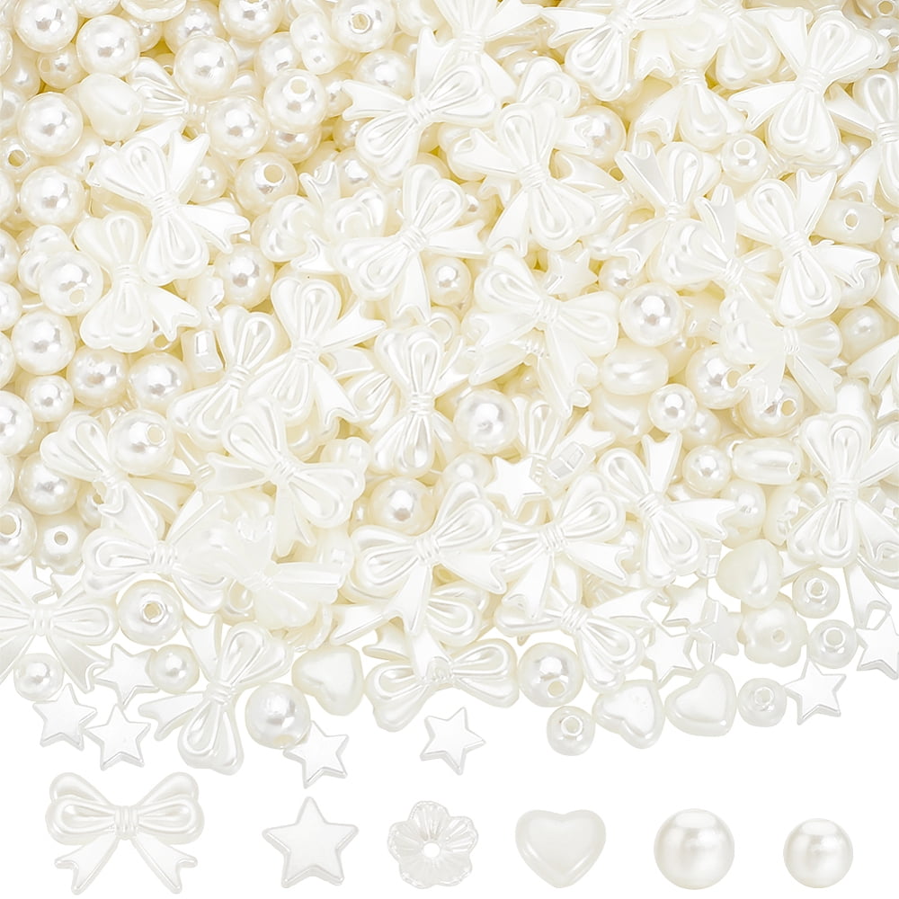 1 Set 1 Box 520Pcs 6 Styles White Bow Beads Imitation Pearl Beads Bulk ...