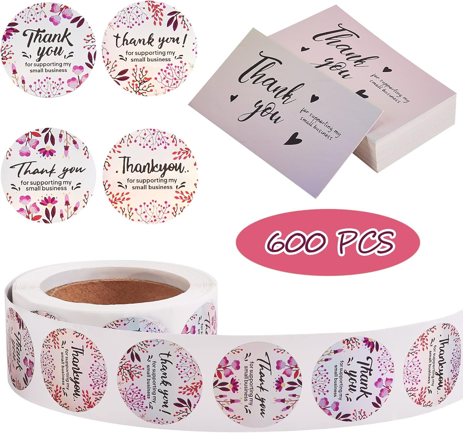 1 Set 1 Roll Rainbow Laser Laser Thank You Sticker Round with 4 ...