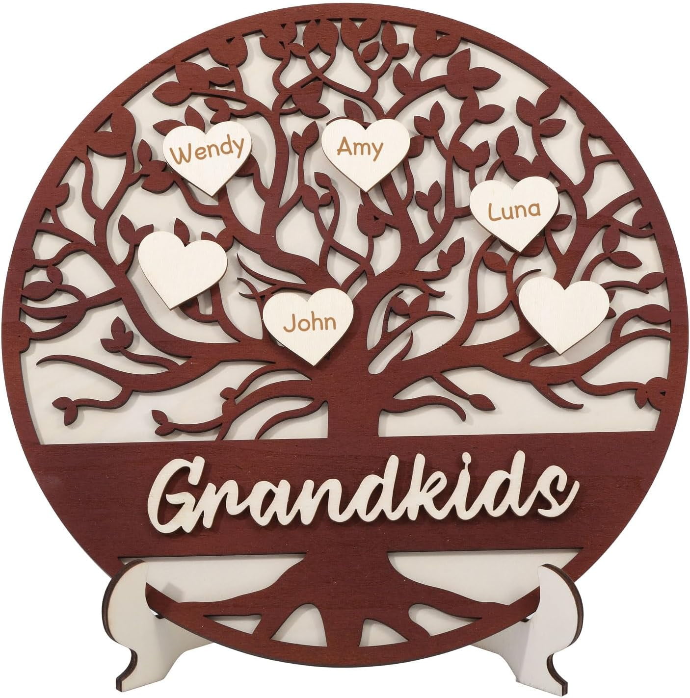 1 Set 1 Set 3D Family Name Tree with 5 Heart Tags Wood Family Tree of ...