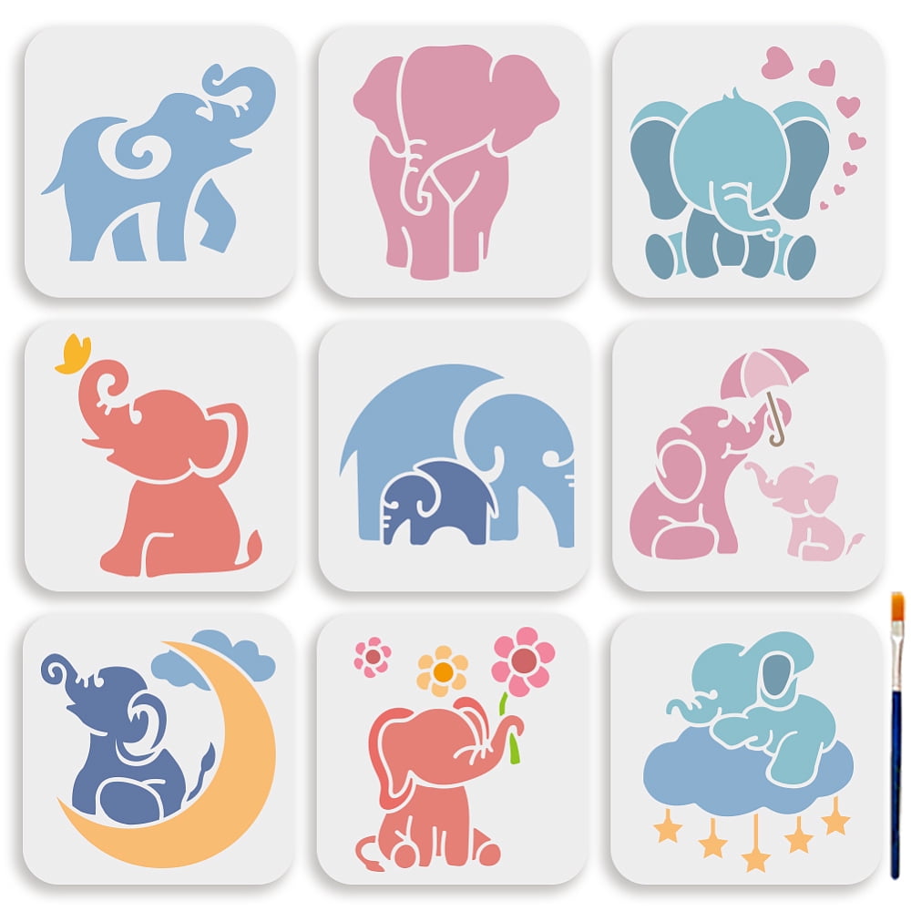 1 Set 1 Set PET Hollow Out Drawing Painting Stencils with 1Pc Art Paint ...