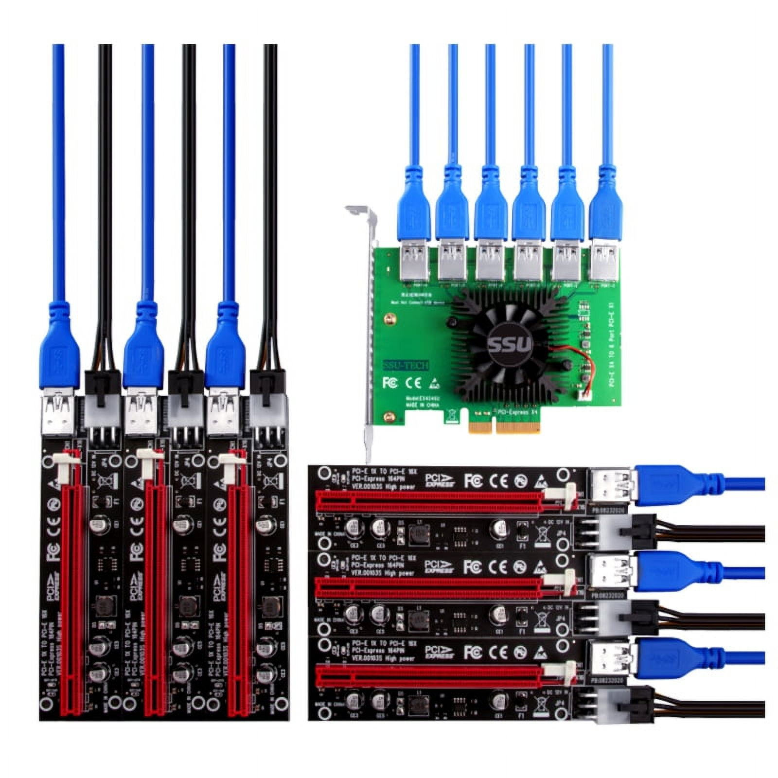 1 Set 1 to 6PCIEX1 to X16 Graphics Card Slot Adapter PCIE Riser for ...