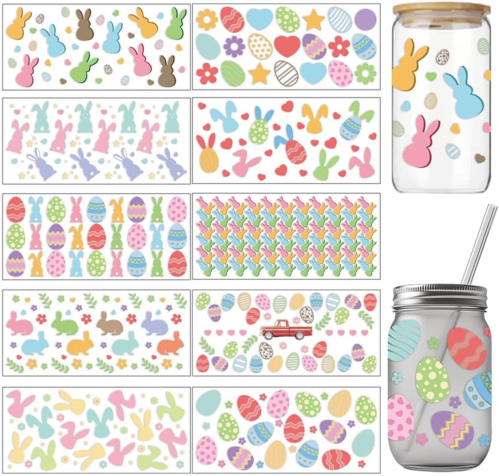 1 Set 10 Sheets Easter Theme UV DTF Cup Wraps for 16 OZ Glass Cups 10 ...