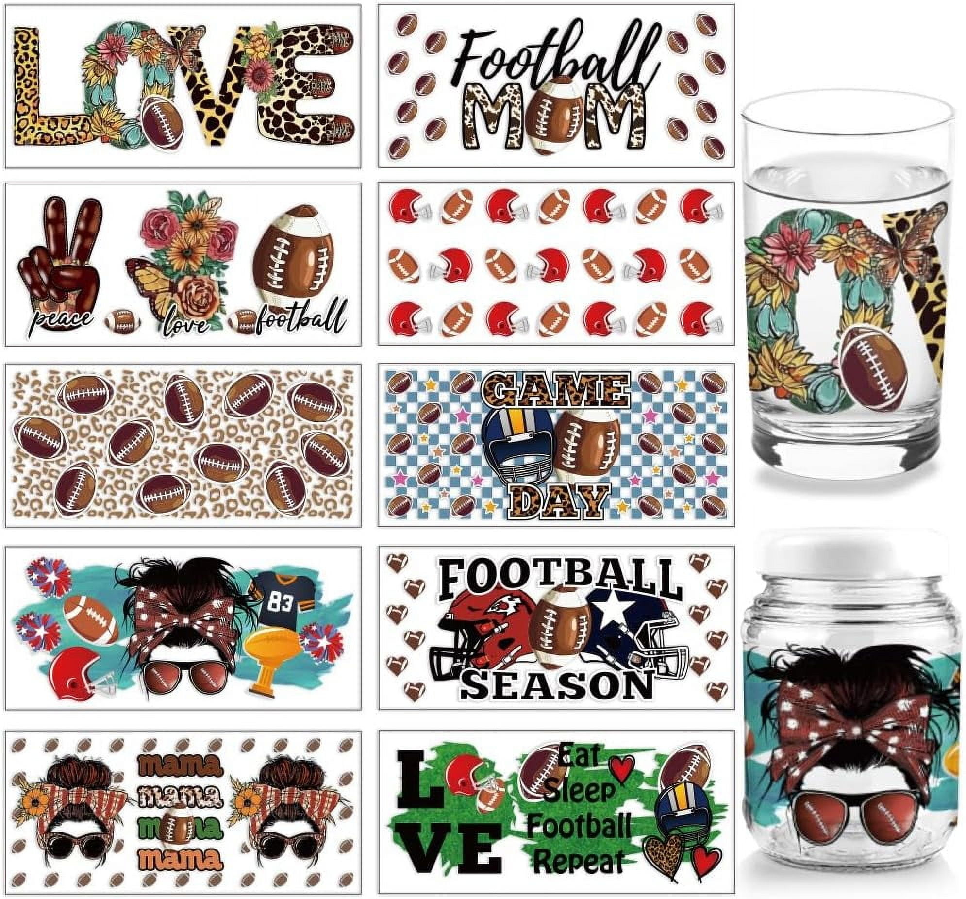 1 Set 10 Sheets UV DTF Cup Wrap 10 Styles Sports Theme Rugby Football ...